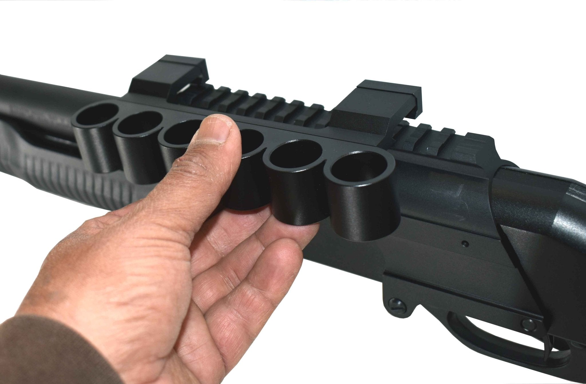 Aluminum 12-Gauge Shell Carrier compatible with picatinny rails.
