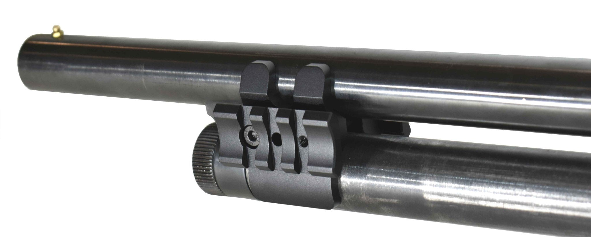Mossberg 590 12 gauge pump aluminum mount with 2 side picatinny rails.