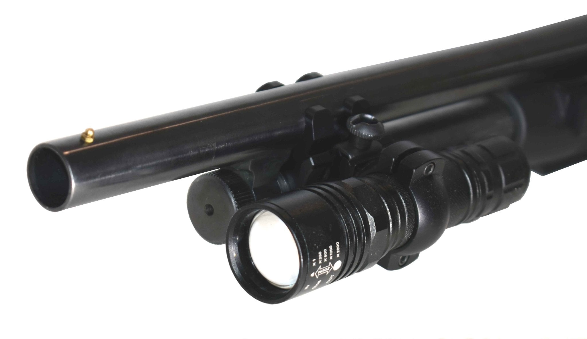 Mossberg 590 12 gauge pump aluminum mount with 2 side picatinny rails.